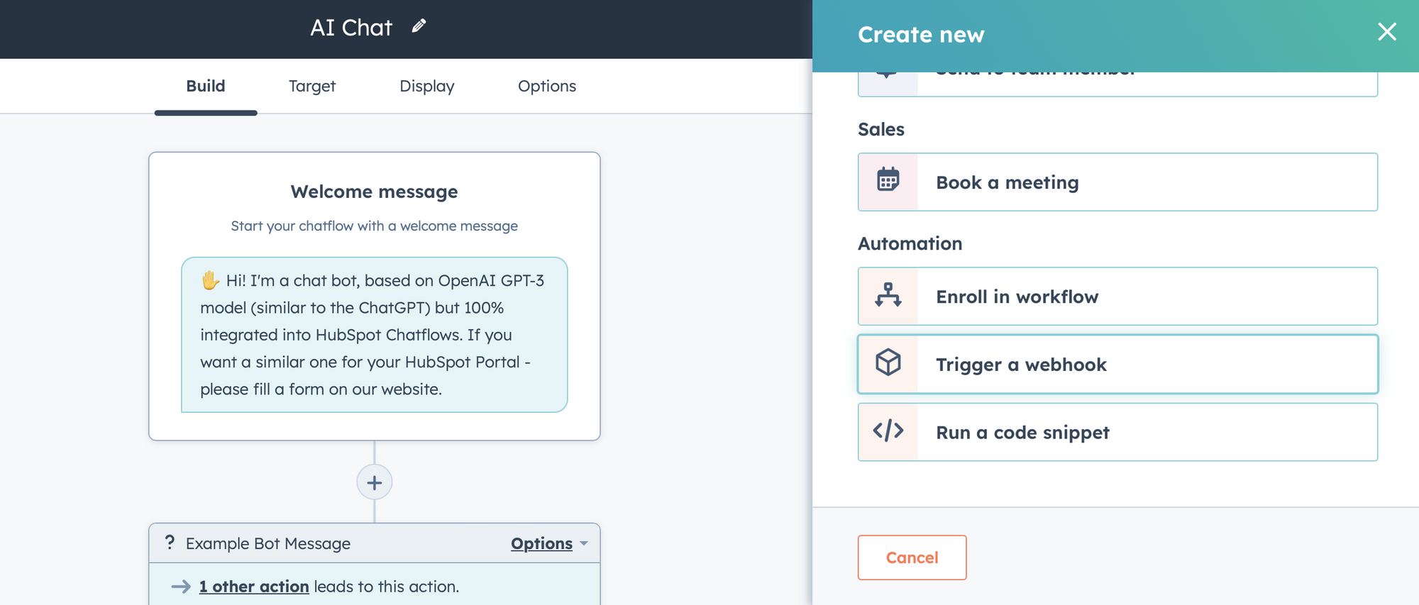 How to setup AI chatbot action in HubSpot Chatflows